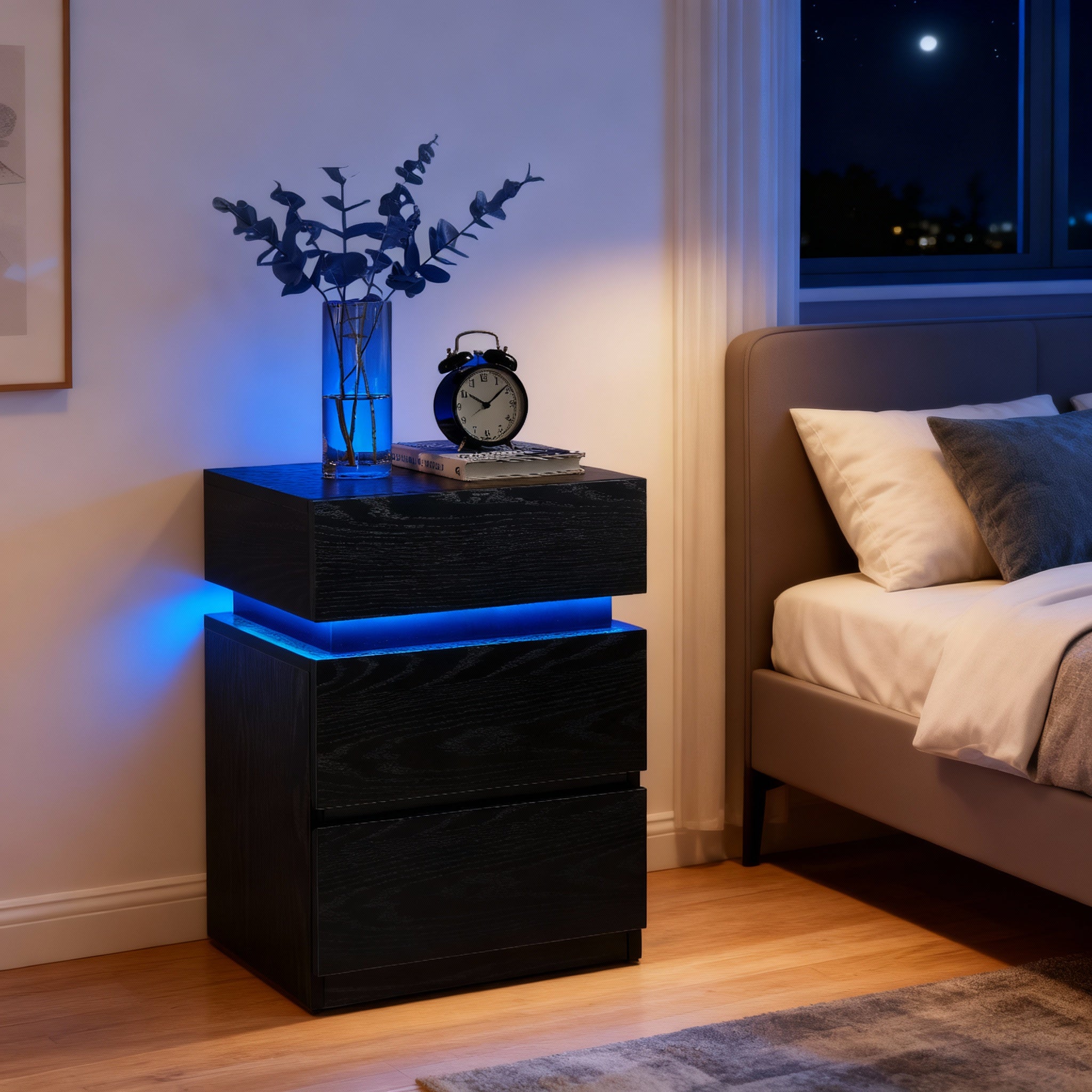 LED Nightstand with 3 Drawers, Adjustable RGB Light Colors and Modes ...