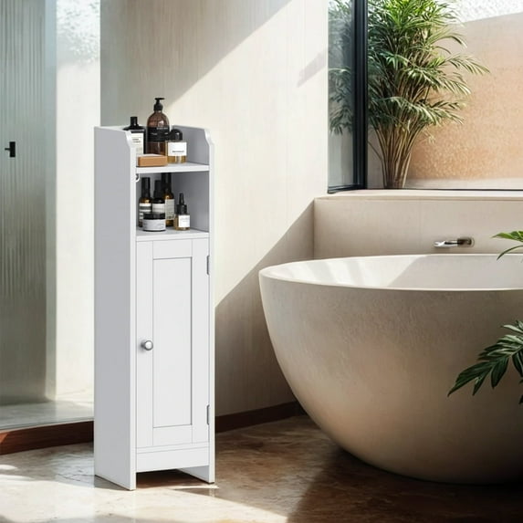 Slim Corner Storage Cabinet with Door, Adjustable Shelves & Anti-Tip D ...